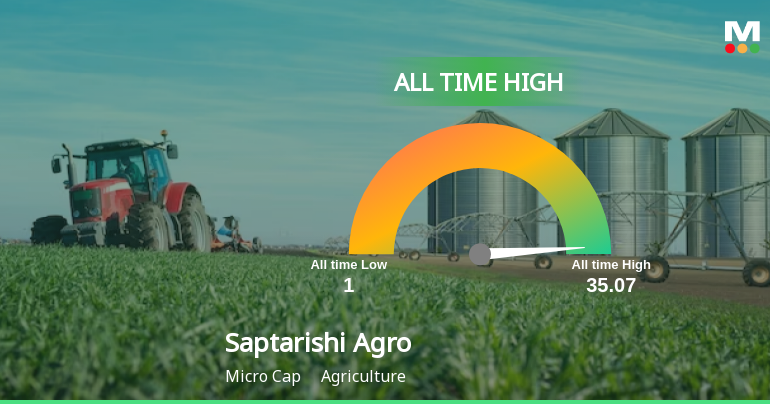 Saptarishi Agro Industries' Stock Surges to All-Time High, Outperforming Sector by 3.82%