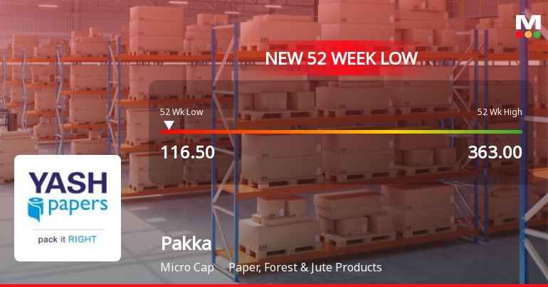 Pakka Stock Plummets to New 52-Week Low of Rs. 116.5